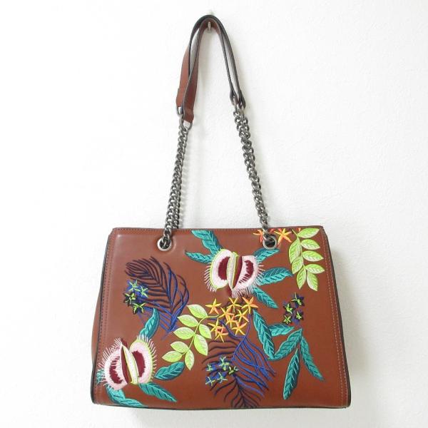 【商品名】Essentiel Antwerp エッセンシャルアントワープ ボタニカル柄 刺繍 レザー チェーン ショルダーバッグ トートバッグ ブラウン【ブランド】Essentiel Antwerp エッセンシャルアントワープ【対象】レディ...