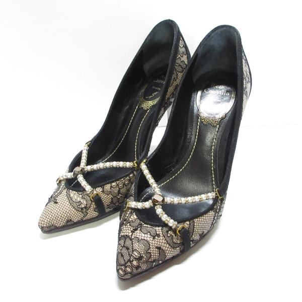 【商品名】RENE CAOVILLA レネ カオヴィラ レース フェイクパール ポインテッドトゥパンプス 34 21cm相当 ブラック ベージュ【ブランド】Rene Caovilla レネ カオヴィラ【対象】レディース【ランク】SA ※若干...