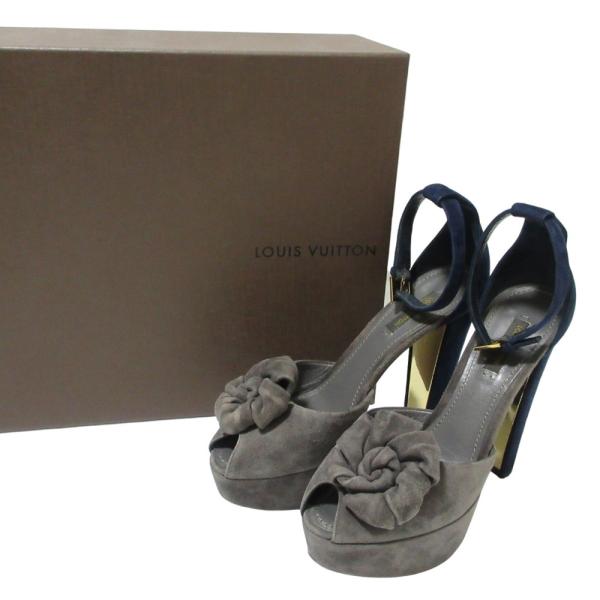 【商品名】Loius Vuitton ルイヴィトン スウェード フラワーモチーフ アンクルストラップ サンダル 36.5 約23.5cm グレー×ネイビー【ブランド】LOUIS VUITTON ルイヴィトン【対象】レディース【ランク】A ※...