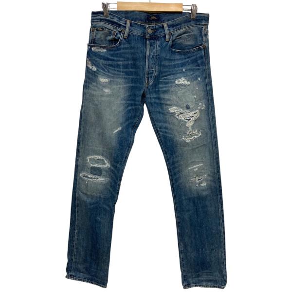 【商品名】POLO RALPH LAUREN ポロラルフローレン THE VARICK SLIM STRAIGHT クラッシュ リペア デニムパンツ サイズ30 インディゴ【ブランド】POLO RALPH LAUREN ポロ・ラルフローレン...