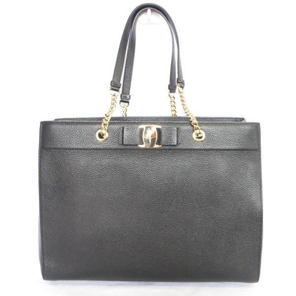 【商品名】Salvatore Ferragamo サルヴァトーレフェラガモ VARA BOW LEATHER TOTE ヴァラリボン チェーン トートバッグ 21H500 ブラック【ブランド】Salvatore Ferragamo サルヴァ...