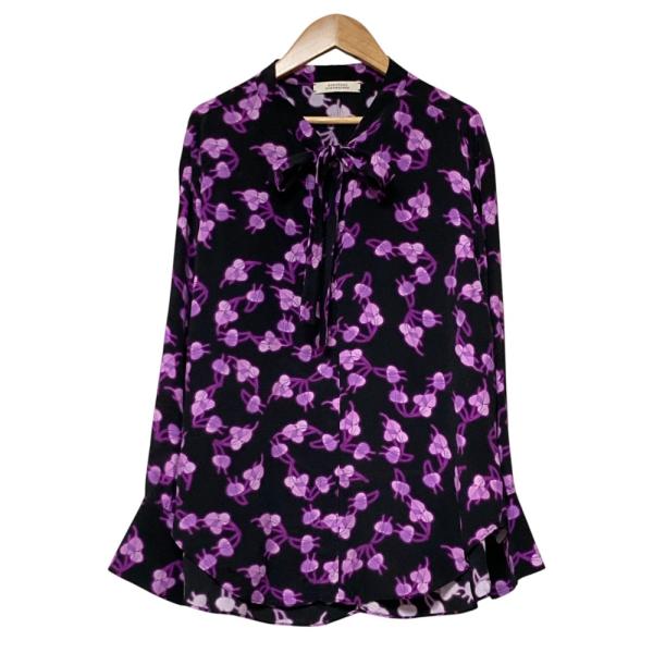 【商品名】DOROTHEE SCHUMACHER ドロシーシューマッハ リーフプリント シフォン ブラウス サイズ4 パープル ブラック【ブランド】DOROTHEE SCHUMACHER ドロシーシューマッハ【対象】レディース【ランク】SA...