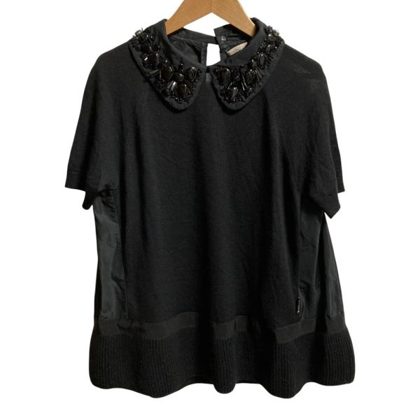 【商品名】MONCLER モンクレール MAGLIONE TRICOT GIROCOLLO ビジューカラー 異素材切り返し フレアニット サイズS ブラック【ブランド】MONCLER モンクレール【対象】レディース【ランク】A ※使用感はあ...