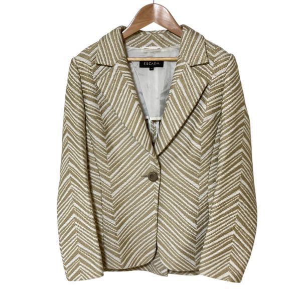 【商品名】ESCADA エスカーダ ヘリンボーン ジャガード テーラードジャケット 36 ベージュ ホワイト【ブランド】ESCADA エスカーダ【対象】レディース【ランク】SA ※若干の使用感はあるが、全体的に状態の良い商品【カラー】ベージ...