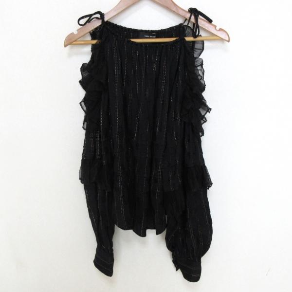 【商品名】ISABEL MARANT イザベルマラン シルクブレンド フリルスリーブ オフショルダー ブラウス シャツ サイズ36 ブラック【ブランド】ISABEL MARANT イザベルマラン【対象】レディース【ランク】SA ※若干の使用...