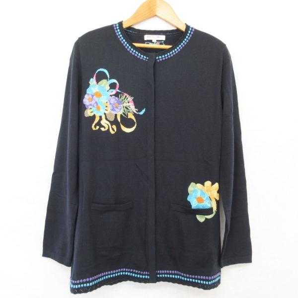 【商品名】LEONARD SPORT レオナールスポーツ フラワー刺繍 ビーズ装飾 クルーネック ニットカーディガン サイズ40 ネイビー【ブランド】LEONARD SPORT レオナールスポーツ【対象】レディース【ランク】SA ※若干の使...