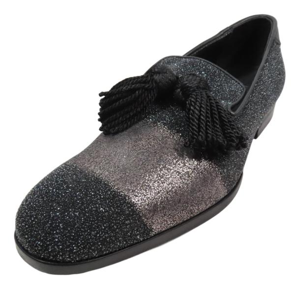 【商品名】JIMMY CHOO ジミーチュウ FOXLEY フォックスリー ラメ グリッター タッセル ローファー レザー スリッポン シューズ 40 黒【ブランド】JIMMY CHOO ジミーチュウ【対象】メンズ【ランク】NS ※新品同様...