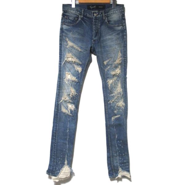 【商品名】FAGASSENT ファガッセン 陽炎 KAGEROU ダメージ加工 スキニーデニムパンツ ジーンズ サイズ2 インディゴブルー【ブランド】FAGASSENT ファガッセン【対象】メンズ【ランク】SA ※若干の使用感はあるが、全体...