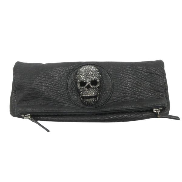 【商品名】THOMAS WYLDE トーマスワイルド レザー クラッチ バッグ 鞄 スカル ドクロ ブロンズ ストーン ロゴ 黒 ブラック【ブランド】THOMAS WYLDE トーマスワイルド【対象】ユニセックス【ランク】A ※使用感はある...