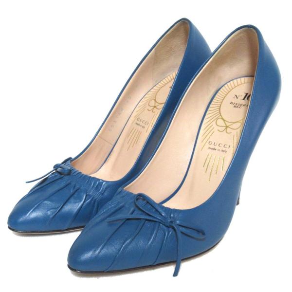 【商品名】GUCCI グッチ レザー リボン アーモンドトゥ ハイヒール パンプス サイズ35 22cm相当 ブルー【ブランド】GUCCI グッチ【対象】レディース【ランク】SA ※若干の使用感はあるが、全体的に状態の良い商品【カラー】ブル...