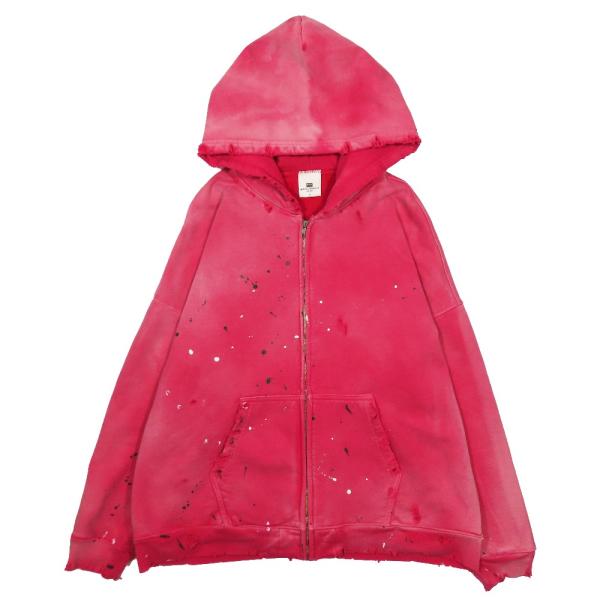 【商品名】MOOJIMOOJI ムージムージ Oversized Zip Up Hoodie Street ダメージ ペンキ加工 ジップアップ パーカー スウェット レッド XL【ブランド】MOOJIMOOJI ムージムージ【対象】メンズ【...