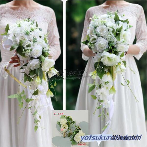 ◆ウエディングブーケ 花束 花飾り ブートニア 手首の花 結婚式 バラ造花 ウェディング用 アレンジメント 花嫁 披露宴 手作り キット ブライダルブーケ●可愛らしいローズのブーケです。贈答品やインテリアに最適です。●セット内容：ウエディン...