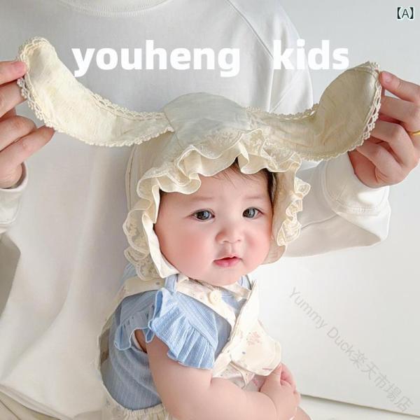 【原産国／製造国: 中国】  .韓国 ヘッド うさぎ レース かわいい 月 小さい 新生児 女の子 耳あて 防風 春夏 帽子 ベビー。ベビーヘアバンド、赤ちゃん帽子、ヘッドアクセサリー、耳カバー、うさぎモチーフ、レース飾り、月デザイン、女児...