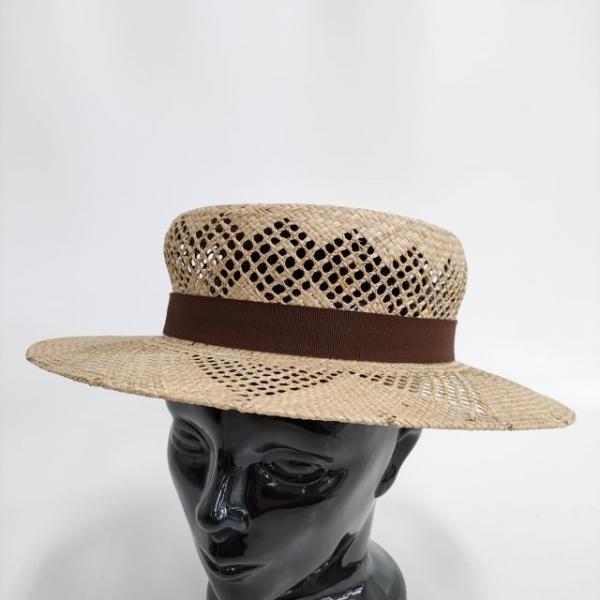 L223205-93908-29    santelli francesca リボン付き カンカン帽 麦わら ストローハット ハット ベージュ サンテッリフランチェスカ 4-0702S 223205【参考ランク】A-B【全体の印象】やや使用...