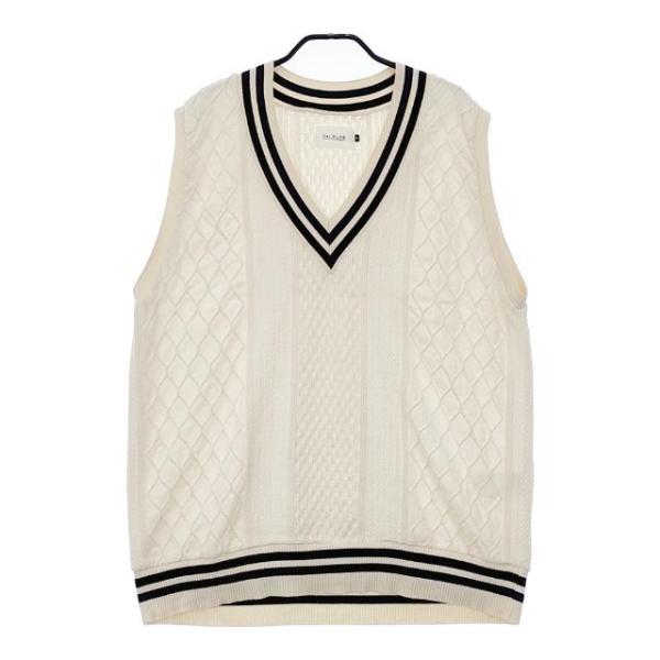 L244972-19120082-49    CAL O LINE チルデンベスト TILDEN VES ノースリーブニット コットンベスト 23SS アイボリー キャルオーライン 5-0424M 244972【参考ランク】A-B【全体の印...