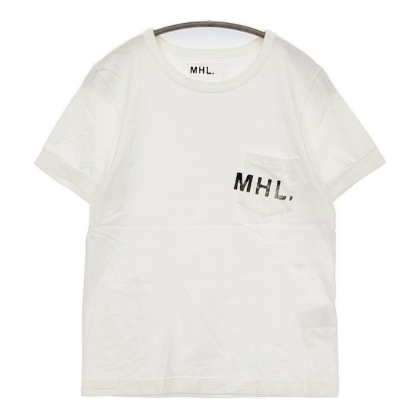 L246067-93908-29    MHL. 595-9168501 PRINTED COTTON JERSEY サイズ3 ロゴ ポケット 半袖Ｔシャツ カットソー ホワイト エムエイチエル 5-0708S 246067【参考ランク】B...