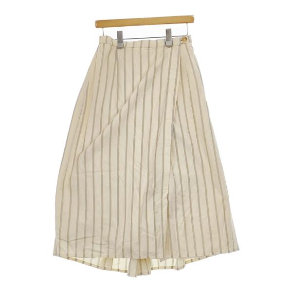 L257168-9300008-599    Paul Harnden サイズXS ストライプ ラップ ギャザーロングスカート アイボリー グレー ポールハーデン 5-0323M 257168【参考ランク】A-B【全体の印象】やや使用感はあ...