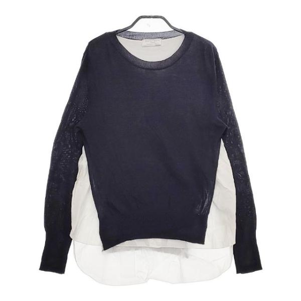 L257592-1926081-19    SOCIETE ANONYME イタリア製 L レイヤード ニット ブラウス シャツ ネイビー ホワイト ソシエテアノニム 5-0326M 257592【参考ランク】C【全体の印象】使用感・ダメー...