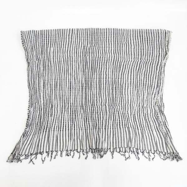 L263258-95208-29    Khadi and Co インド製 ストライプ コットン マフラー ストール ホワイト ブラック カディ アンド コー 5-0605M 263258【参考ランク】A-B【全体の印象】やや使用感はありま...