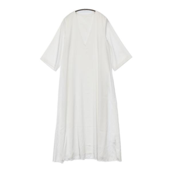 L265301-95208-39    CITYSHOP SATIN KAFTAN DRESS 定価20900円 サイズ38 サテン Vネック ワンピース 24SS ホワイト シティショップ 5-0628M 265301【参考ランク】B【全...