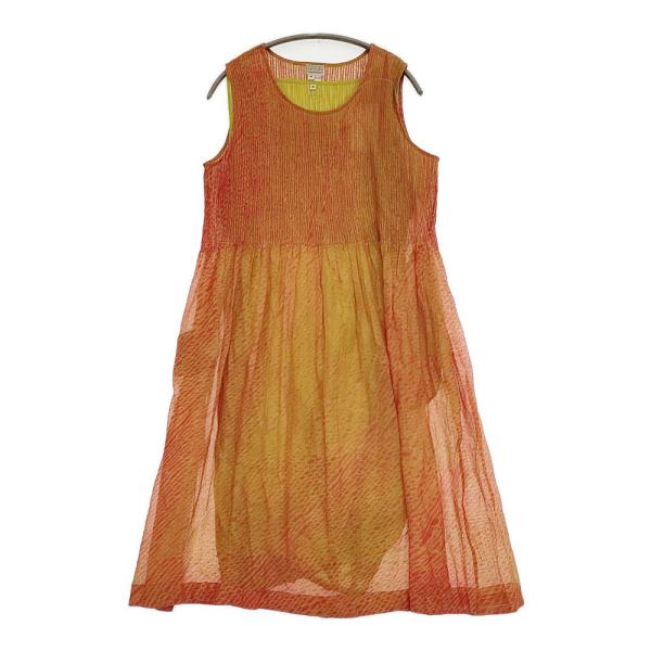 L267080-980008-199    NEERU KUMAR J0426XNK Jurgen Lehl購入 インド製 コットンシルクピンタックワンピース オレンジ イエロー ネルークマール5-0725S 267080【参考ランク】B【...