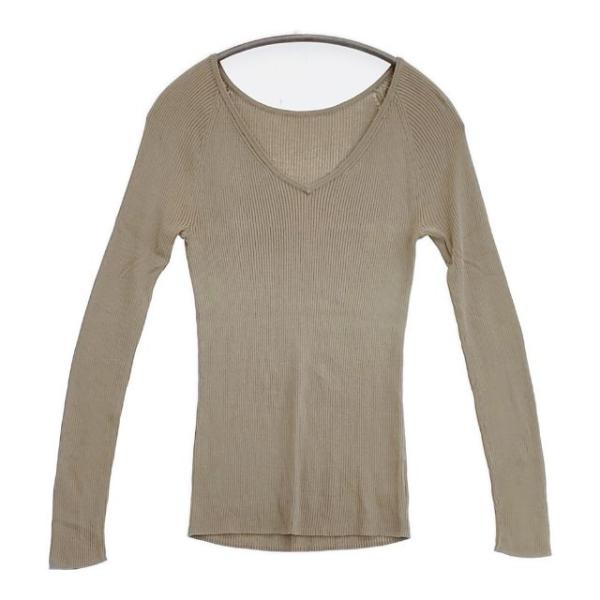 L267436-96508-29    GALERIE VIE ギザコットンリブ Vネックプルオーバー 長袖Ｔシャツ カットソー ロンＴ グレージュ ギャルリーヴィー 5-1109M 267436【参考ランク】A【全体の印象】使用感が少なく...