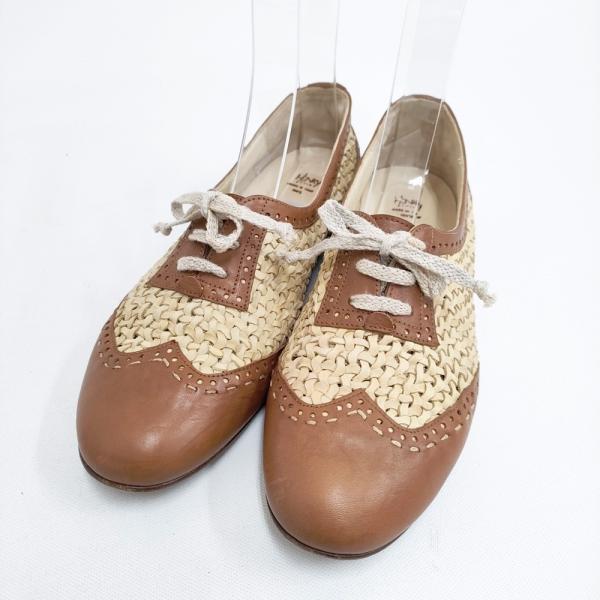 L267724-918008-59    HENRY CUIR レザー メッシュ編み サイズ38 シューズ・靴 ブラウン ベージュ アンリークイール 5-1127G 267724【参考ランク】A-B【全体の印象】やや使用感はありますが、全体...