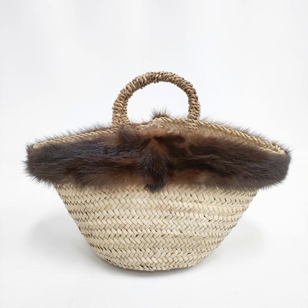 L272061-926008-69    Polvere di stelle ポルヴェレ ディ ステッレ ミンクファー付き かごバッグ ベージュ ブラウン 6-0214M 272061【参考ランク】A【全体の印象】使用感が少なく全体的に綺麗...