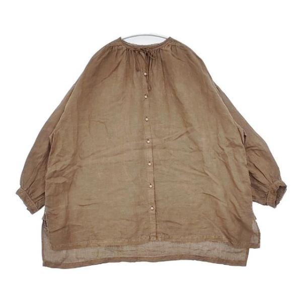 L277179-945508-129    nest Robe 01243-1108 リネン天然染めレースタイシャツ 定価35200円 ブラウス シャツ 24AW キャメル ネストローブ 6-0425M 277179【参考ランク】A-B【全...