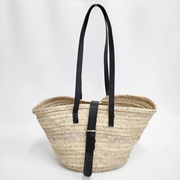 L277244-97008-39    Fatima Morocco レザーハンドル ベルト付き かごバッグ ベージュ ブラック ファティマモロッコ 6-0214M 277244【参考ランク】A-B【全体の印象】やや使用感はありますが、全体...