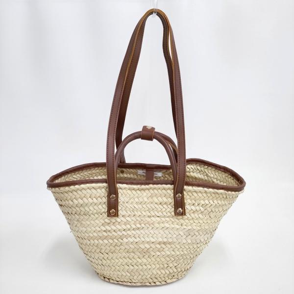 L277246-96008-39    Fatima Morocco レザーハンドル かごバッグ ベージュ ブラウン ファティマモロッコ 6-0214M 277246【参考ランク】A-B【全体の印象】やや使用感はありますが、全体的な印象とし...