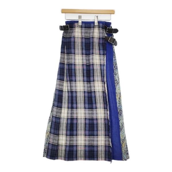 L277390-923408-69    O'NEIL OF DUBLIN/LIBERTY ペイズリー チェック キルト リネン ロングスカート ブルー オニールオブダブリン/リバティ 6-0429M 277390【参考ランク】A-B【全体...