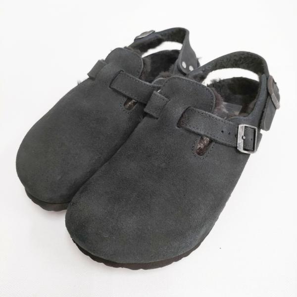L281117-940008-129    BIRKENSTOCK TOKIO SHEARLING SUEDE LEATHER NARROW 38 ファー 定価30800円 サンダル ブラック ビルケンシュトック 6-0219T 28111...
