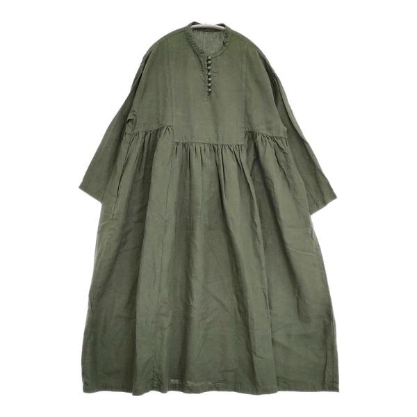 L281256-939008-119    nest Robe リネンバンドカラーギャザーワンピース 01234-1454 ワンピース 23AW ダークグリーン ネストローブ 6-0317M 281256【参考ランク】A-B【全体の印象】や...