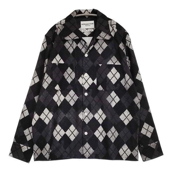 M283506-952008-149    NOMARHYTHM TEXTILE ノーマリズムテキスタイル Argyle Open Collar Shirt オープンカラーシャツ 2025 ブラック グレー 6-0328T 283506【参...