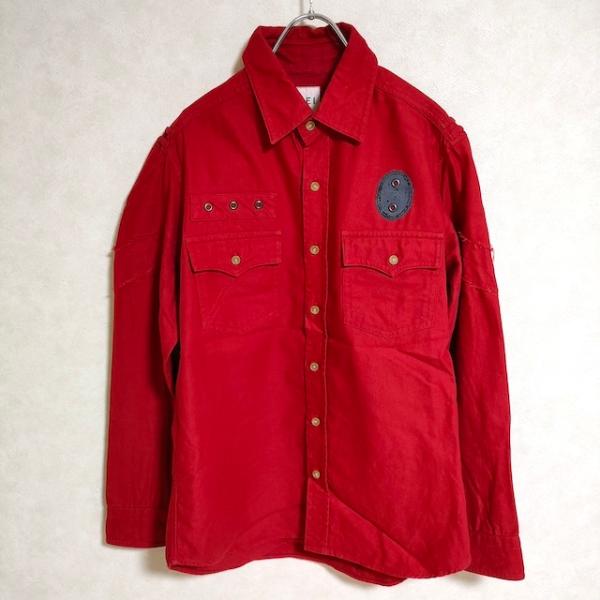 MF96298-19240814-29    CEI BEAMS コットン サイズM 長袖シャツ レッド セイ 4-0513M F96298【参考ランク】B【全体の印象】使用感・ダメージがあります。※詳しい商品説明は下部にございます。必ずご...