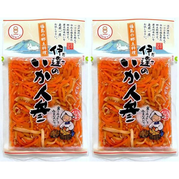 【福島のお正月に欠かせない郷土料理 いか人参】 いかにんじんは福島県ではお正月に欠かせない伝統の一品で、細く切った人参とスルメいかを醤油等で漬け込み、各家庭の味わいを楽しみます。 私共は、長期間ご賞味いただける様に、加熱処理を施し、弊社独自...