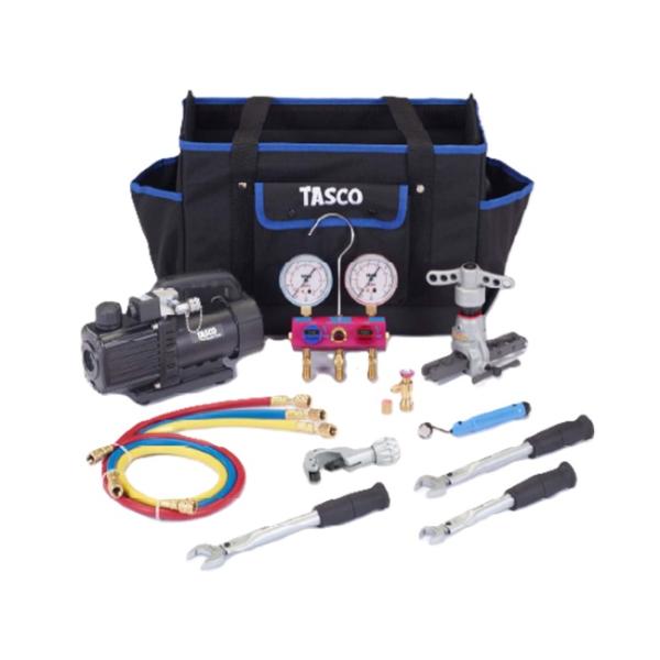 【《仕様》●セット内容 ・ウルトラミニツーステージ真空ポンプ 逆止弁付 TA150SW ・R410A/R32ボールバルブ式ゲージマニホールド TA122G ・クイックハンドル式フレアツール TA550HB ・チャージホース R410A/R3...