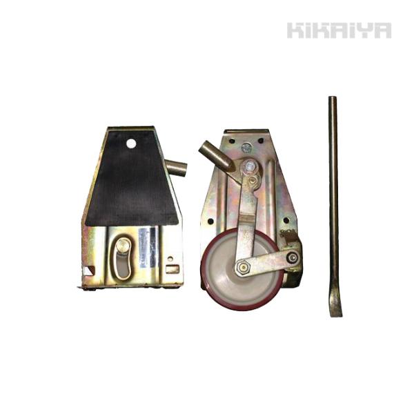 【仕様・状態】■能力:500kg／1台■重量:2.8kg／1台■車輪:ベアリング入りナイロン車輪（ウレタン巻き）■車輪サイズ:φ140×幅29mm■ジャッキ上昇ストローク:40mm■梱包箱サイズ:430×270×180mm※本体2個、ハンド...