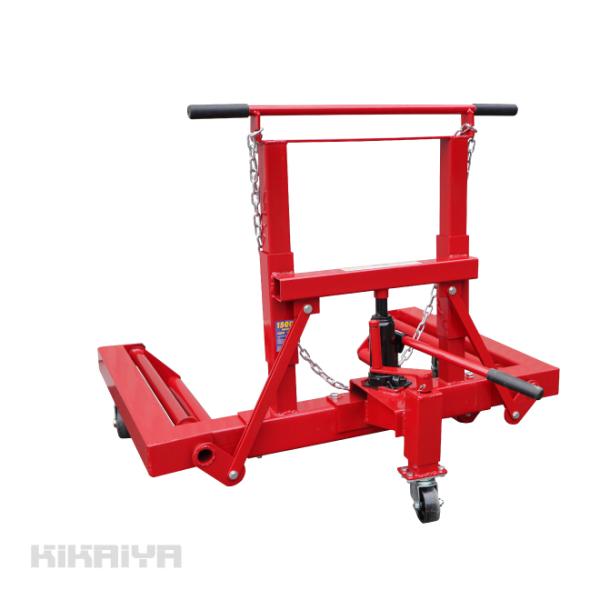 【仕様・状態】■重量:70kg■最大能力:600kg■サイズ:前後長さ 1000×幅 1080×高さ 870mm■タイヤ受けローラー:　長さ　　635mm　ローラー部リフトストローク　200mm　間隔　　640mm〜530mm（最下位時〜最...