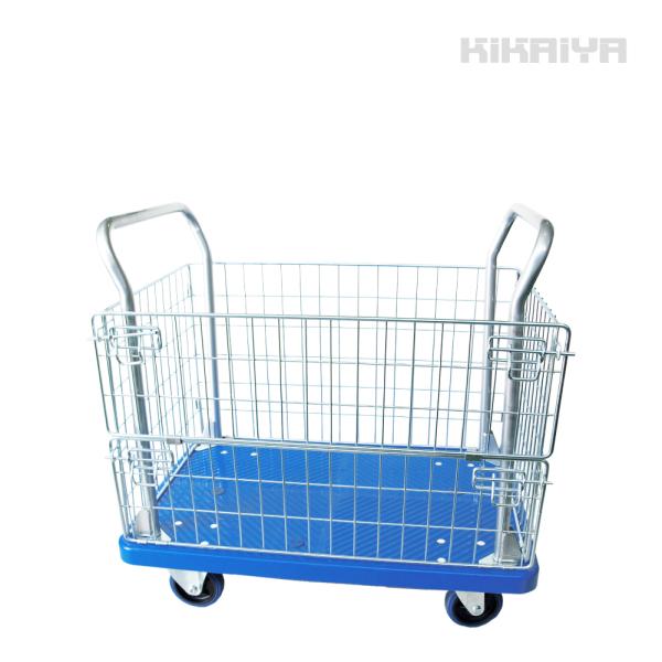 ●カゴ付台車は積み重ねにくい物や不安定な物を保管したり移動するのにおススメです●2段開けると荷台とほぼフラットになり、大きな荷物や重い物の出し入れも楽に行えます●荷台表面はギザギザの滑り止め加工ゴム付（４か所）●底面は樹脂製により水や錆に強...