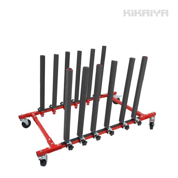 ・スタンドポールにはスポンジがついており、立て掛けて置く物への傷を防ぐことのできる設計になっています・スタンドポールは幅800mm内にお好きな間隔で取付可能になっております（取付可能部分にはゴムマットが取り付けてあります）・4つのキャスター...