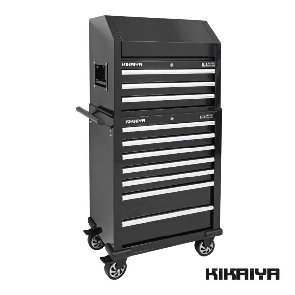 ●高級感のある艶ありブラック塗装仕上げ●チェストの上段には配線用ホールが2つ付いており、電源コードなどを通すことが出来ます●チェスト上段は高さがあるので、インパクトレンチなどのパワーツールを立てたまま収納できます●チェスト上段、キャビネット...