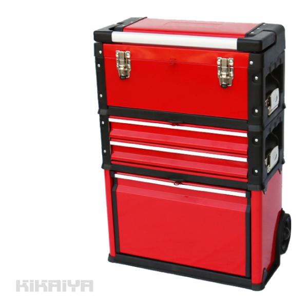 ●工具から小物類まで幅広く収納できる3段のツールボックスです●側面のロックを解除すれば、上段・中段・下段を分割して使用できます●3段それぞれに取っ手が付いているので、持ち運びにも便利です●キャスター付きなので、キャリーバッグのように移動がで...