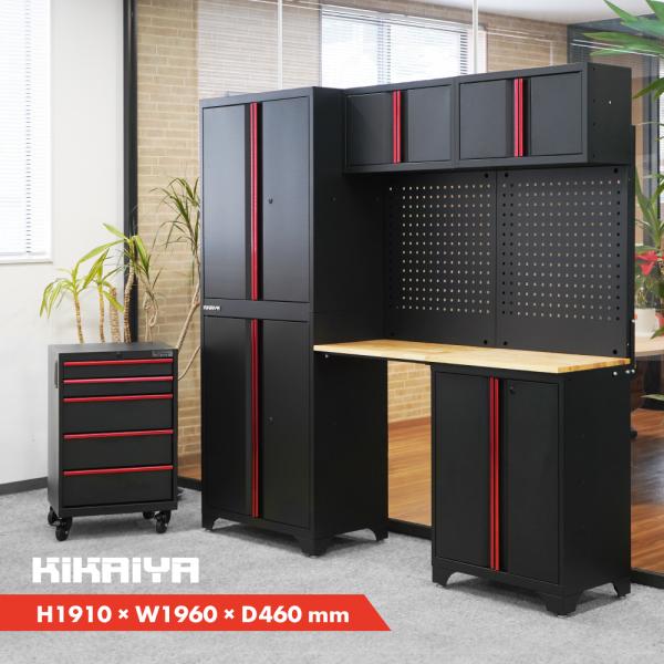 【仕様・状態】■セット重量:約120kg（ローラーキャビネット27.8kg）■材質:本体／スチール扉・引出し取っ手／アルミ天板／木材■サイズ:H1910×W1960×D460mm■キャスター:Φ75×接地面23mm/ウレタン車輪自在2個、ブ...