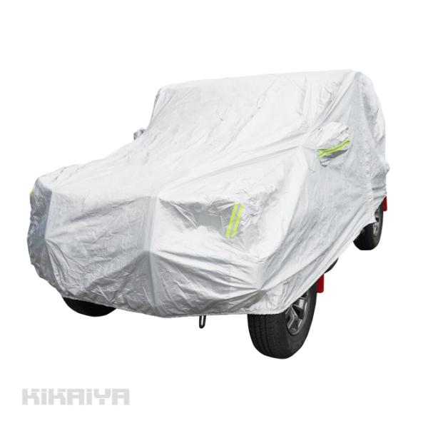 【仕様・状態】■適合車種:スズキ ジムニー（JB64）スズキ ジムニーシエラ（JB74）■セット内容:・ボディーカバー本体×1・ナイロン平ベルト×2・収納袋×1■本体材質:【表地】ポリエステル（高密度オックスフォード生地／アルミニウムコーテ...