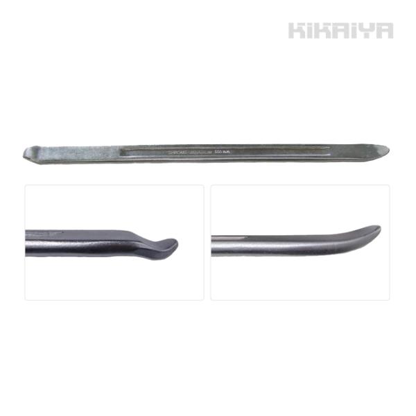 【重量 】790g【 サイズ 】全長 500mm、幅 28mm、厚み 9.0mm【 素材 】バナジウム鋼、ニッケルクロームプレート【 仕上げ 】サンドブラスト仕上げ【 用途 】タイヤ交換用レバー、プロ向け【 耐久性 】曲げ応力、対磨耗は非常...