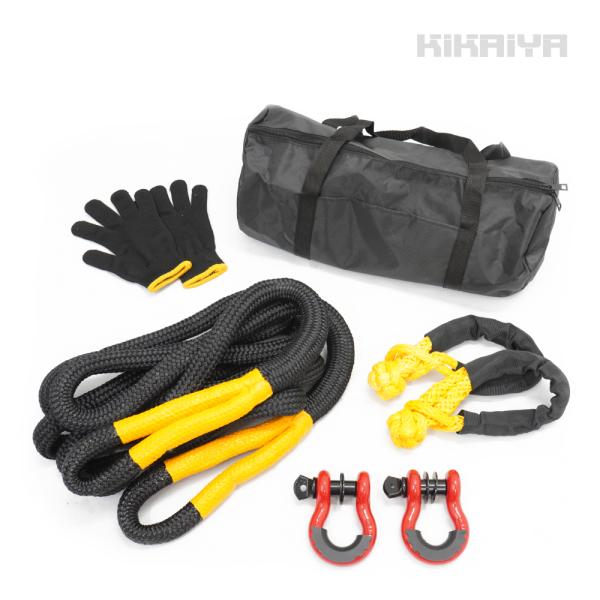 【仕様・状態】■セット内容（重量）:・牽引ロープ6M（2.9kg）×1・バウシャックル/アイソレーター付（1kg）×2・ソフトシャックル（150g）×2・グローブ（50g）×1双・バッグ（250g）×1■総重量:5.5kg　■材質:ポリエス...
