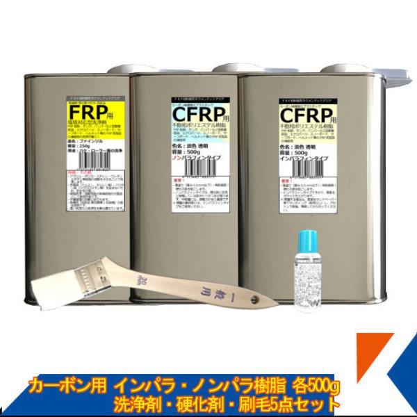 【商品明細】・カーボン繊維用ポリエステル樹脂 500g　全光線透過率（積層補修）94.5％　インパラフィン×1缶、ノンパラフィン×1缶・環境対応型洗浄剤　250g×1缶・点滴便タイプ硬化剤20ml×1本・金巻斜め刷毛30mm×1本・施工マニ...