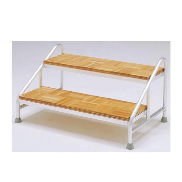 個人宅様への配送が不可の為、お届け先は屋号でお願いいたします。●サイズ/幅：96×奥行：60×高さ：49cm（ステップ高さ20・40cm）●材質/天材：ナラ単板市松貼り、ｔ2.4cm合板、フレーム：丸菅アルミ管Φ25.4×ｔ1.8mm●重量...